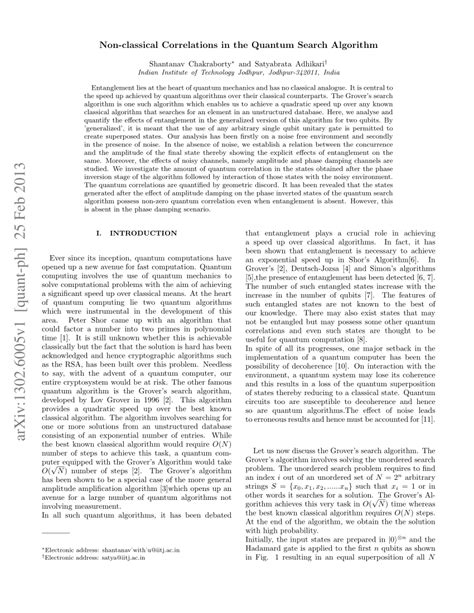 Pdf Non Classical Correlations In The Quantum Search Algorithm