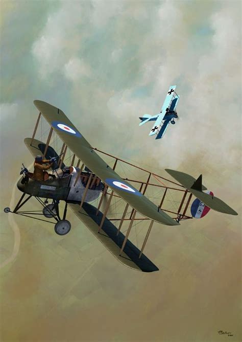 French Pusher Prop Bi Plane In Ww1 Engages In Aerial Combat