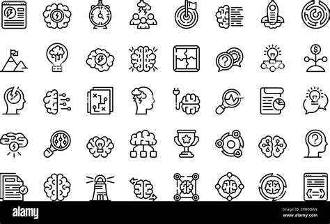 Brainstorming Icons Set Outline Set Of Brainstorming Vector Icons For Web Design Isolated On