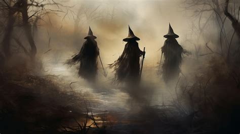 Premium Ai Image Witches Walking Through The Dark Woods In Halloween