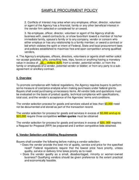 Sample Procurement Policy Free Download