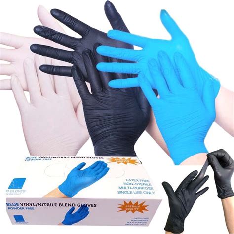 100pcsbox Black Blue Disposable Vinyl Nitrile Blend Gloves Powder Free