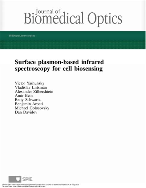 Pdf Surface Plasmon Based Infrared Spectroscopy For Cell Biosensing