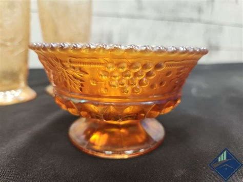 Peach Depression Glass Etched Glasses And Carnival Glass Bowl Estate