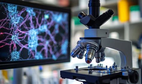 Motor Neuron Under The Microscope In Lab Stock Illustration