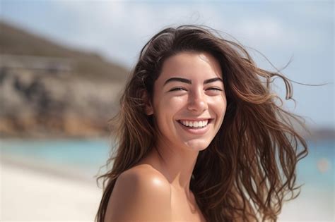 Premium Ai Image Portrait Of A Young Pretty Girl At The Beach