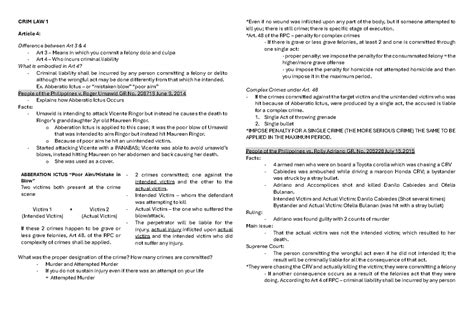 Crim Law 1 Art 4 Read Crim Law 1 Article 4 Difference Between Art