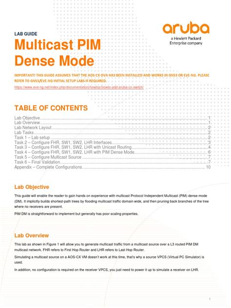 Aos Cx Simulator Lab Multicast Pim Dense Mode Lab Guide Pdf Ip