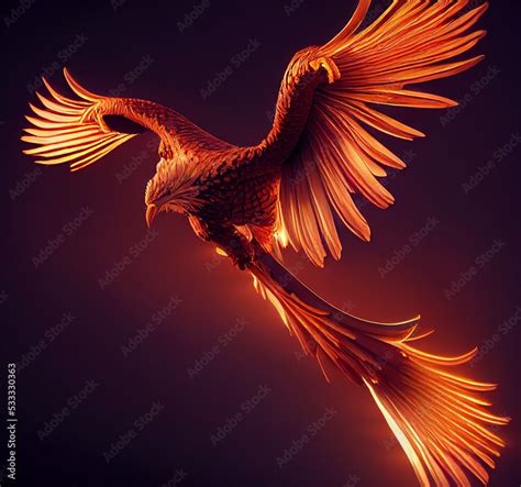 Stockillustratie Phoenix Flying In The Sky Bird In Fire Orange And