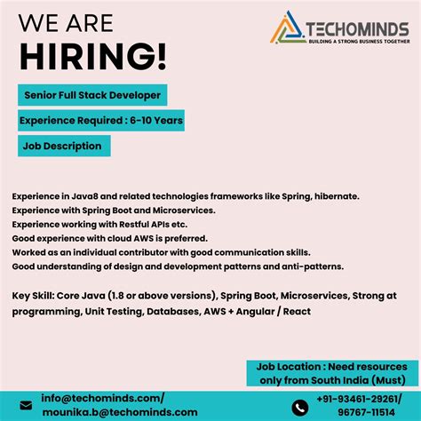 Techominds Pvt Ltd On Linkedin Hiring Fullstack Developer Spring