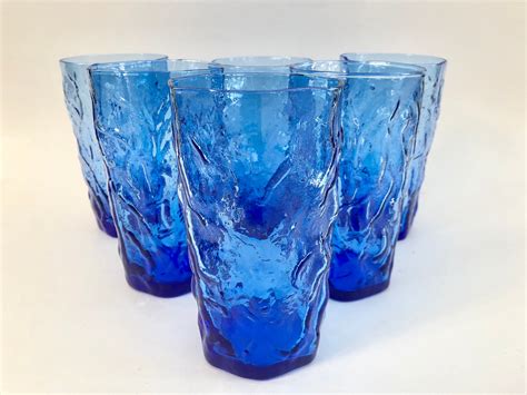 Driftwood Blue Crinkle Glass Highball Glasses Iced Tea Glasses By