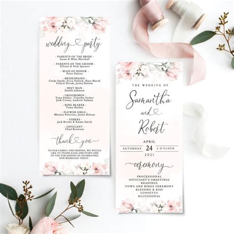 Rosa Wedding Program Template Greenery Ceremony Template Wedding Program Printable Order Of