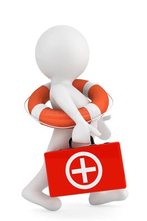 3d Person With Lifebuoy Ring And First Aid Box Royalty Free Stock Photo