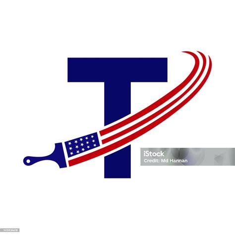 편지 T 미국 페인트 로고 개념 페인트 브러쉬 벡터 템플릿 미국 국기에 대한 스톡 벡터 아트 및 기타 이미지 미국 국기