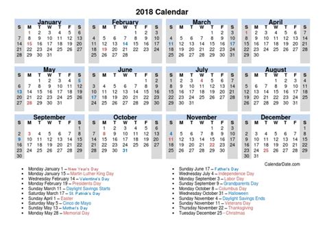 2018 Yearly Holidays Calendar Pdf Public Holiday Holidays