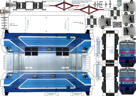 Diy Paper Model Of Blue And White Machine Blueprint Of Locomotive
