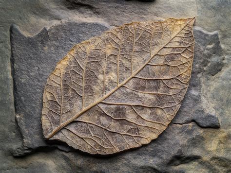Fossilized Leaf With Detailed Veins Imprinted On Sedimentary Rock