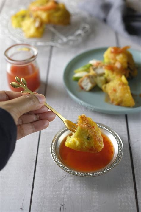 Fried Prawn Fritters Or Commonly Known As Cucur Udang Served With Sweet