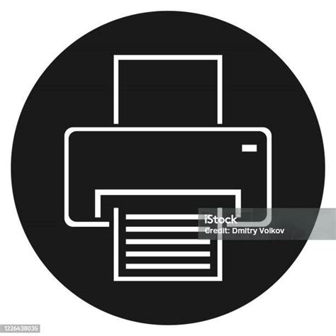 프린터 아이콘입니다 검정 색 원 배경에 흰색 프린터 기호입니다 벡터 그림입니다 벡터 검은색에 대한 스톡 벡터 아트 및 기타 이미지 검은색 고체 그래픽 사용자
