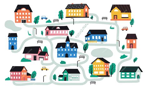 Premium Vector Abstract Town Cute Hand Drawn Cozy Cottage Buildings