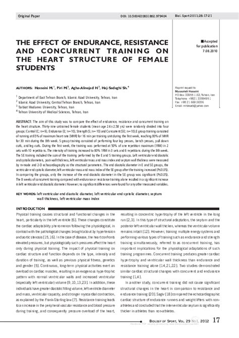 Pdf The Effect Of Endurance Resistance And Concurrent Training On