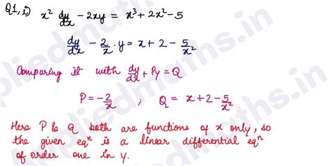 Q1 Which Of The Following Equations Are Linear Differential Equations Of First Order In Y I
