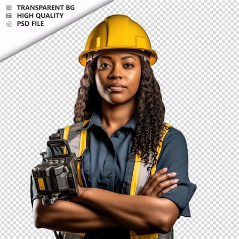 Premium Psd Black Woman Engineer On White Background White Isolated B