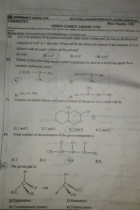 Number Of Stereo Centres And Stereo Isomers Of The Given Compound Will Be