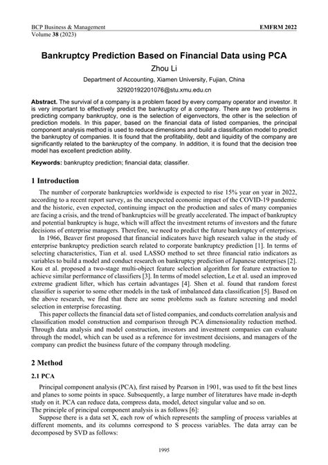 Pdf Bankruptcy Prediction Based On Financial Data Using Pca