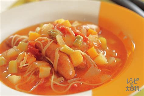 野菜たっぷりスープパスタのレシピ・作り方・献立｜レシピ大百科（レシピ・料理）｜【味の素パーク】 玉ねぎやホールトマト缶を使った料理