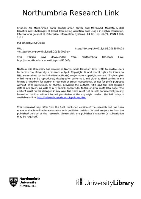 Pdf Benefits And Challenges Of Cloud Computing Adoption And Usage In Higher Education