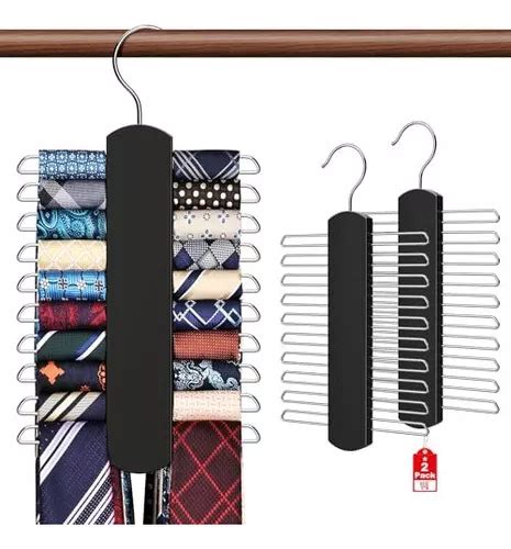 2 Pack Tie Rack For Closet Premium Wooden Necktie Organizer Meses