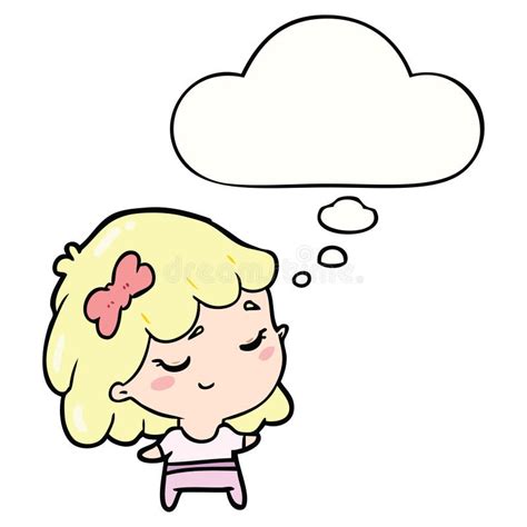 A Creative Cartoon Happy Girl And Thought Bubble Stock Vector