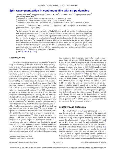 Pdf Spin Wave Quantization In Continuous Film With Stripe Domains