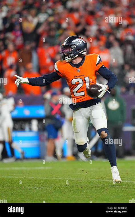 Denver Broncos Cornerback Riley Moss 21 Makes An Interception Against