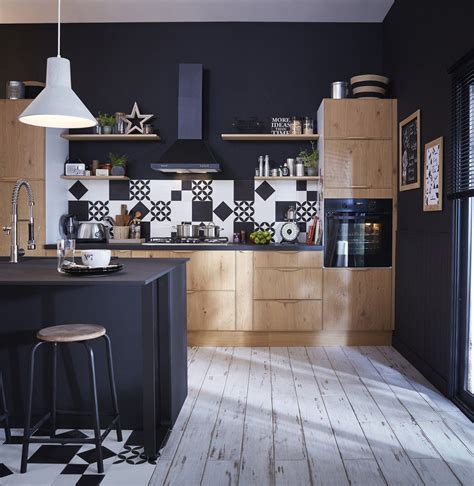 Papier Peint Pour Cuisine Noire Et Bois
