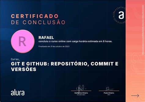 Rafael Adolfo On Linkedin Rafael Curso Git E Github Repositório Commit E Versões Alura