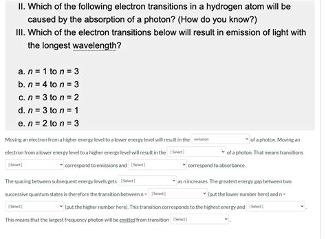 Solved Ii Which Of The Following Electron Transitions In A