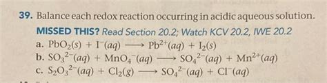 Solved 39 Balance Each Redox Reaction Occurring In Acidic