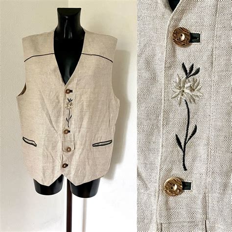 Dirndl Beige Mens Loden Vest Embroidered Traditional Folk Austrian