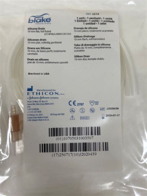 New Ethicon 2214 Blake Silicone Drain 10mm Flat Full Fluted Disposables General For Sale