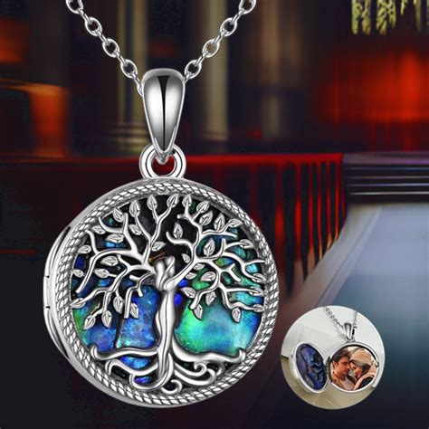 Tree Of Life Locket Necklace With Abalone Shell Etsy
