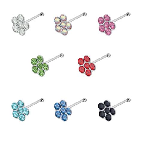 Nasenstecker Pin Silber sechs Kristalle silberfarbig mit acht wählbaren Kristallfarben