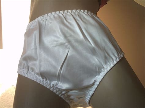 Pretty Ladies White Silky Stretch Full Cut Brief Panties Wet Look Front