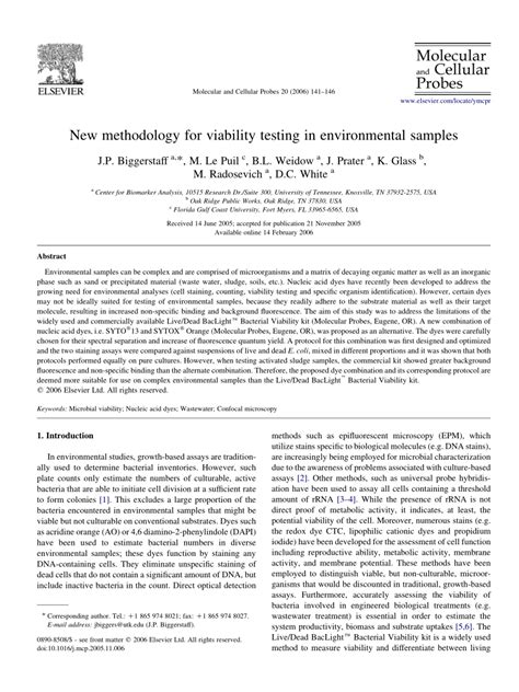 Pdf New Methodology For Viability Testing In Environmental Samples