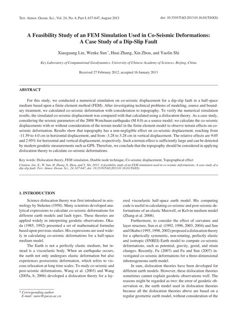 Pdf Finite Element Simulation Of Co Seismic Displacement Taking