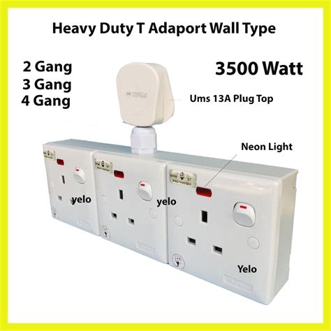 Heavy Duty 2 Gang 3 Gang 4 Gang Extension Wire Wall Socket Adaport Extension Plug Shopee Malaysia