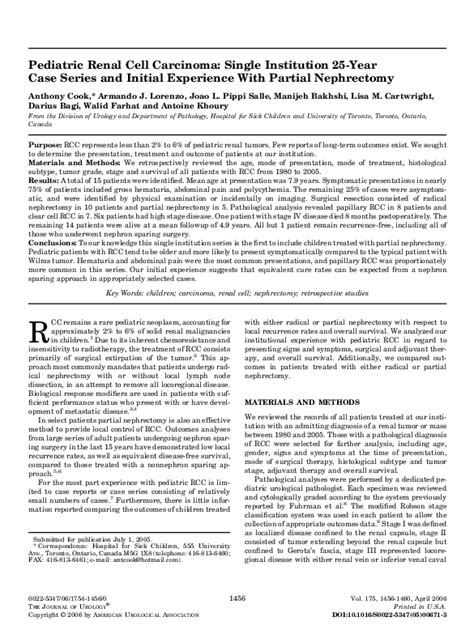 Pdf Pediatric Renal Cell Carcinoma Single Institution 25 Year Case Series And Initial