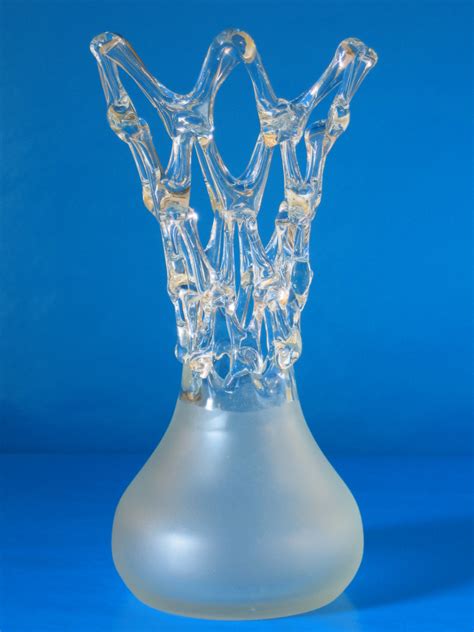 Vintage Murano Latticespider Web Clearsatinfrosted Art Glass Vase