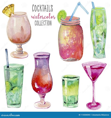 Watercolor Cocktails Collection Stock Illustration Illustration Of